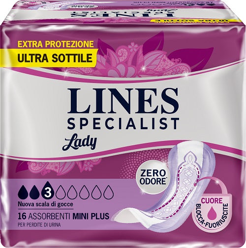 Assorbenti per incontinenza lines specialist lady mini plus 16 pezzi ...